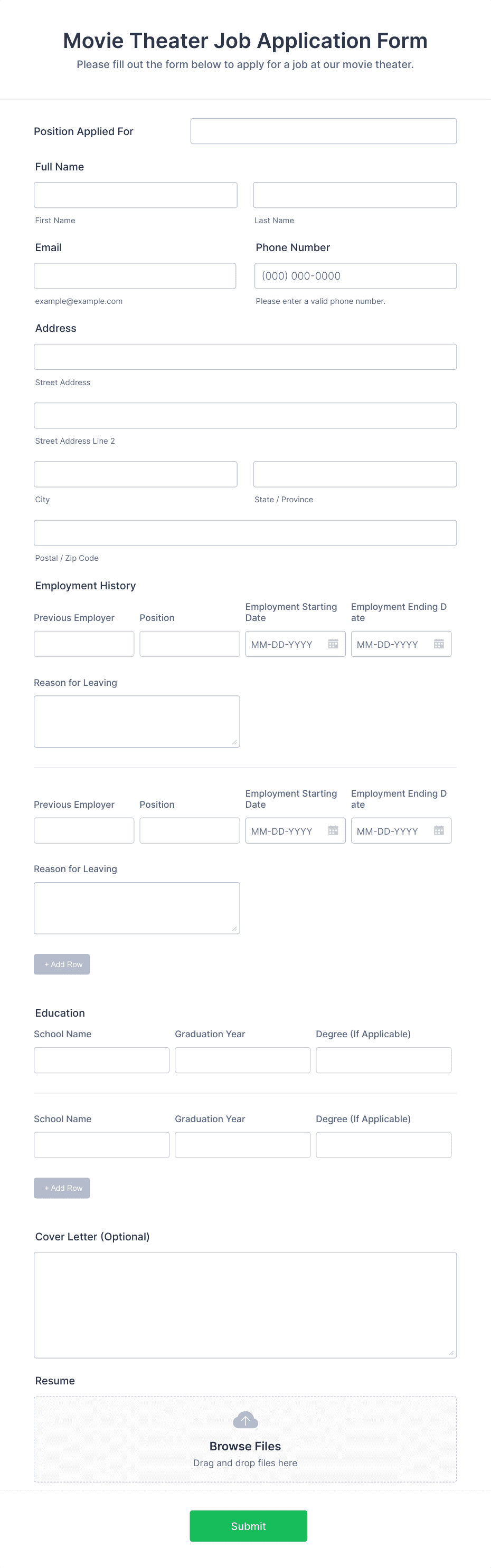 Movie Theater Job Application Form Template | Jotform