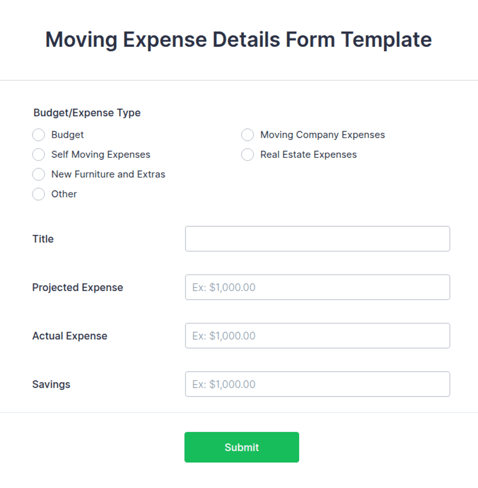 Moving Expense Details Form Template | Jotform