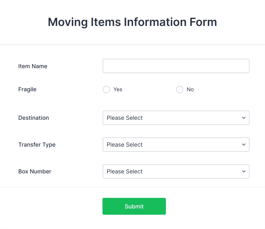 Moving Items Information Form Template | Jotform