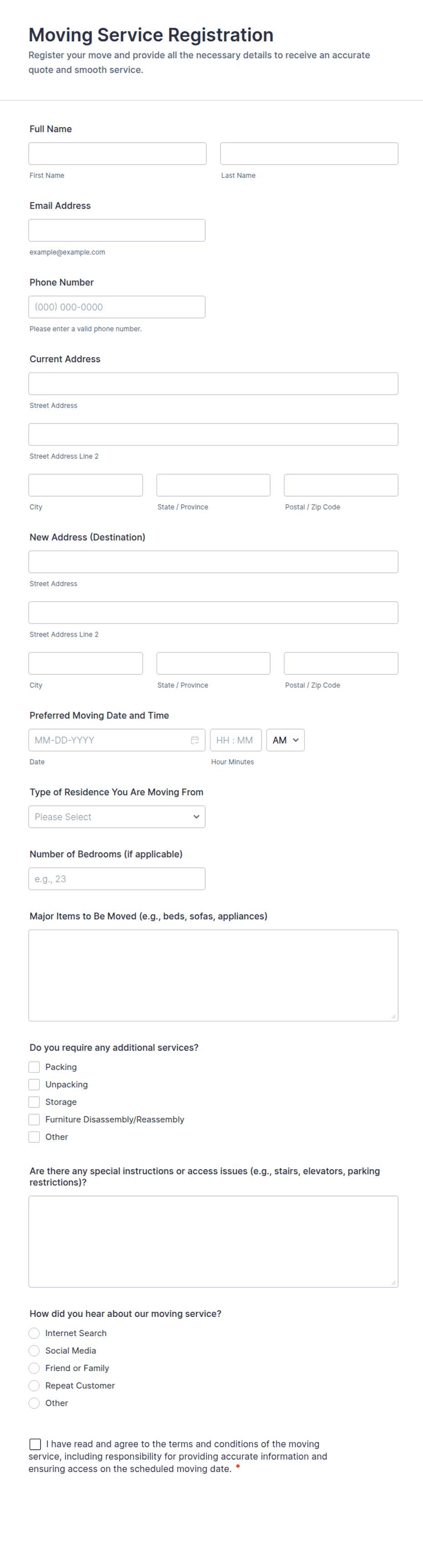 Moving Service Registration Form Template | Jotform