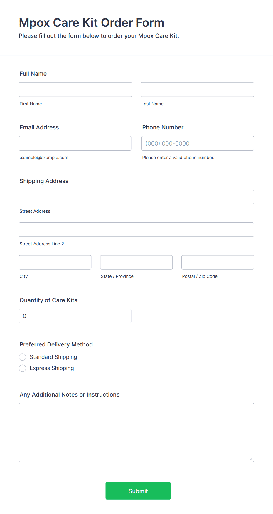 Mpox Care Kit Order Form Template | Jotform