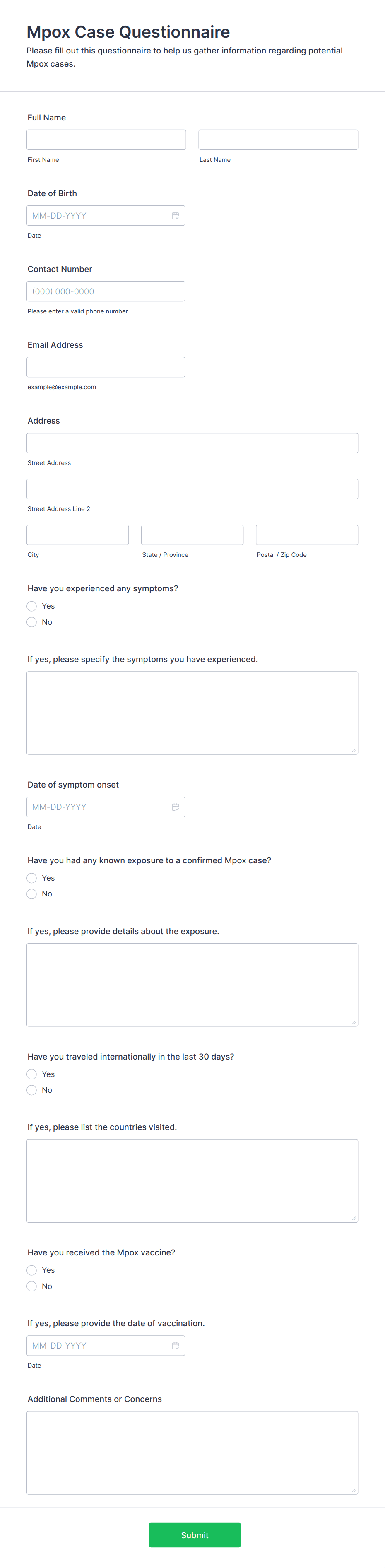Mpox Case Questionnaire Form Template | Jotform