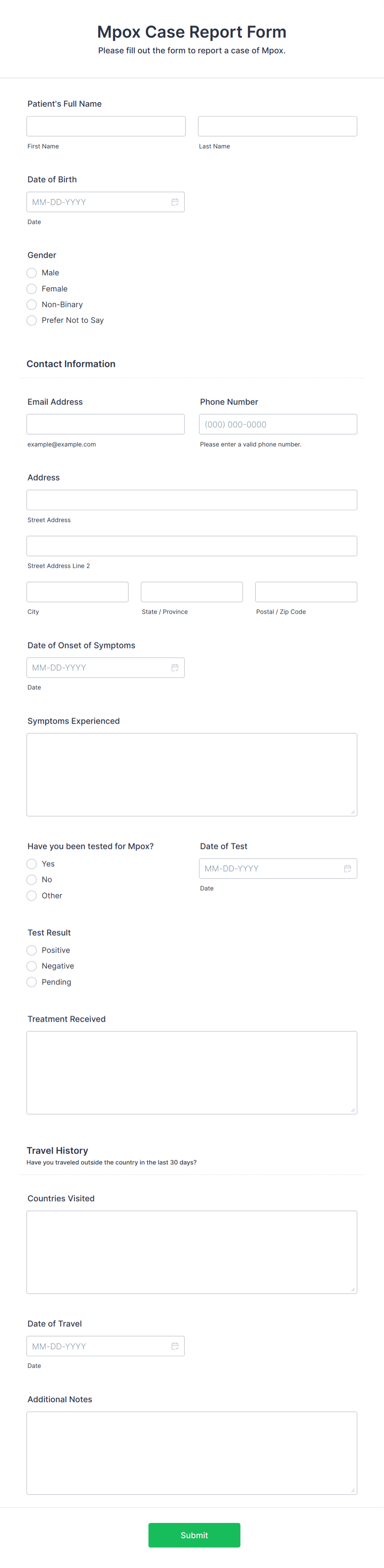 Mpox Case Report Form Template | Jotform