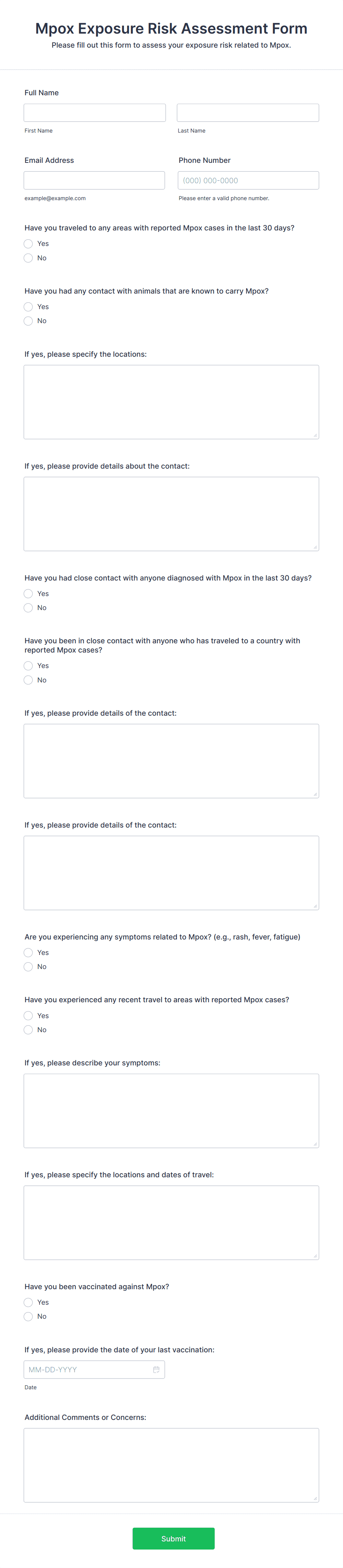 Mpox Exposure Risk Assessment Form Template | Jotform