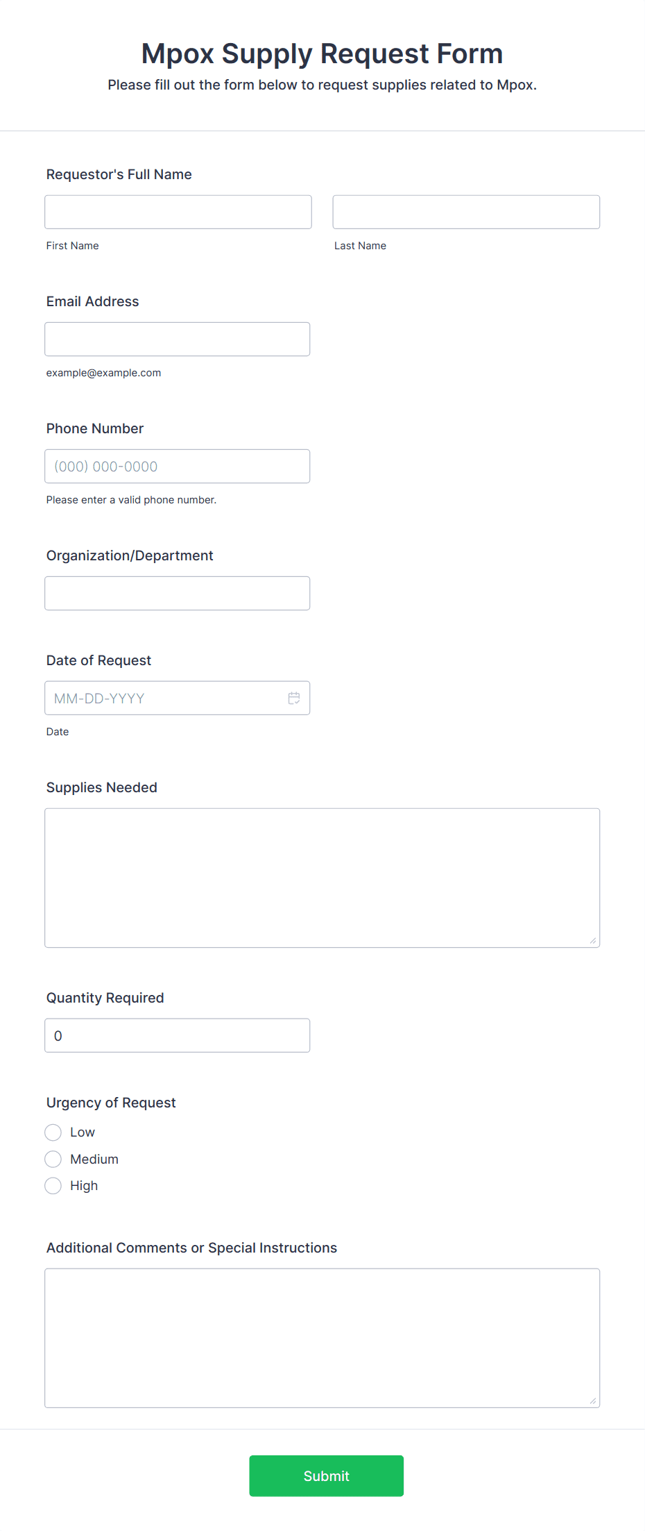 Mpox Supply Request Form Template | Jotform