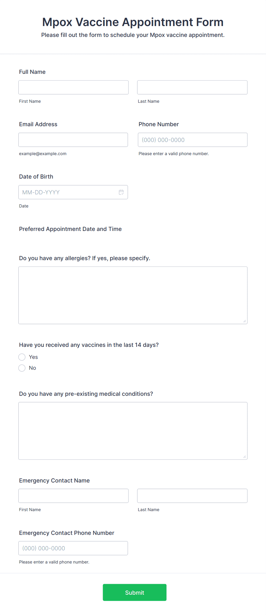 Mpox Vaccine Appointment Form Template | Jotform