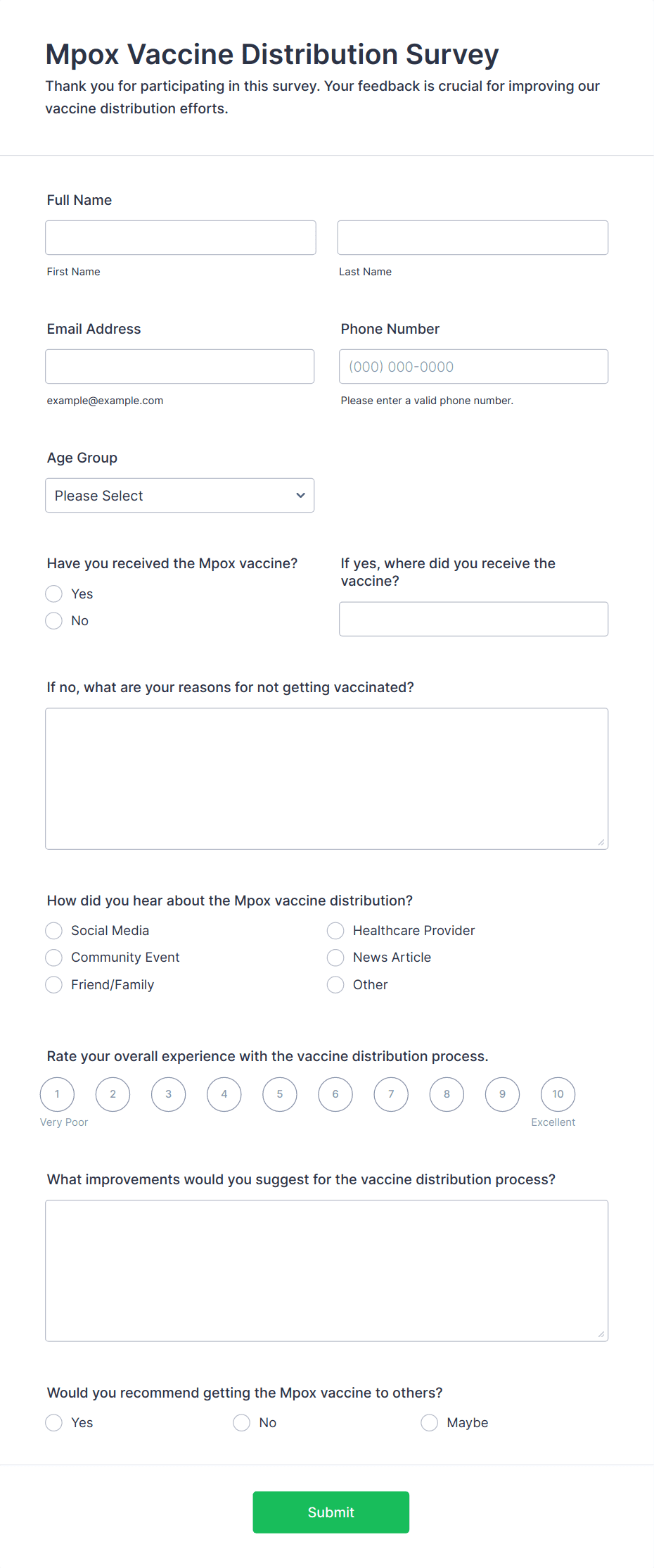 Mpox Vaccine Distribution Survey Form Template | Jotform