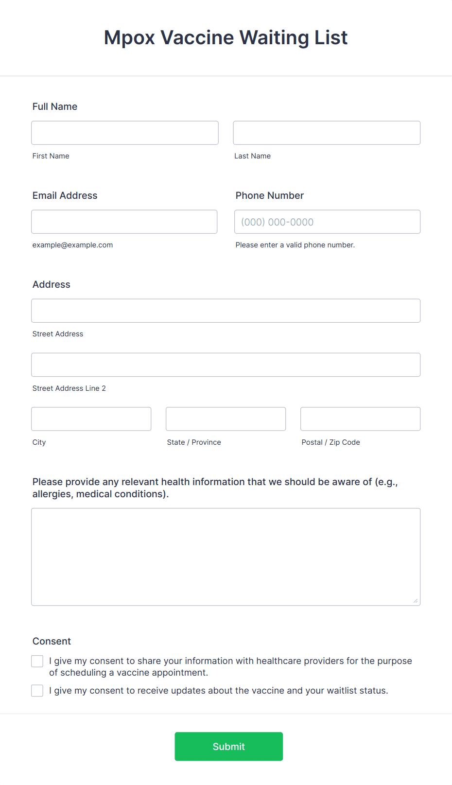 Mpox Vaccine Waitlist Form Template | Jotform
