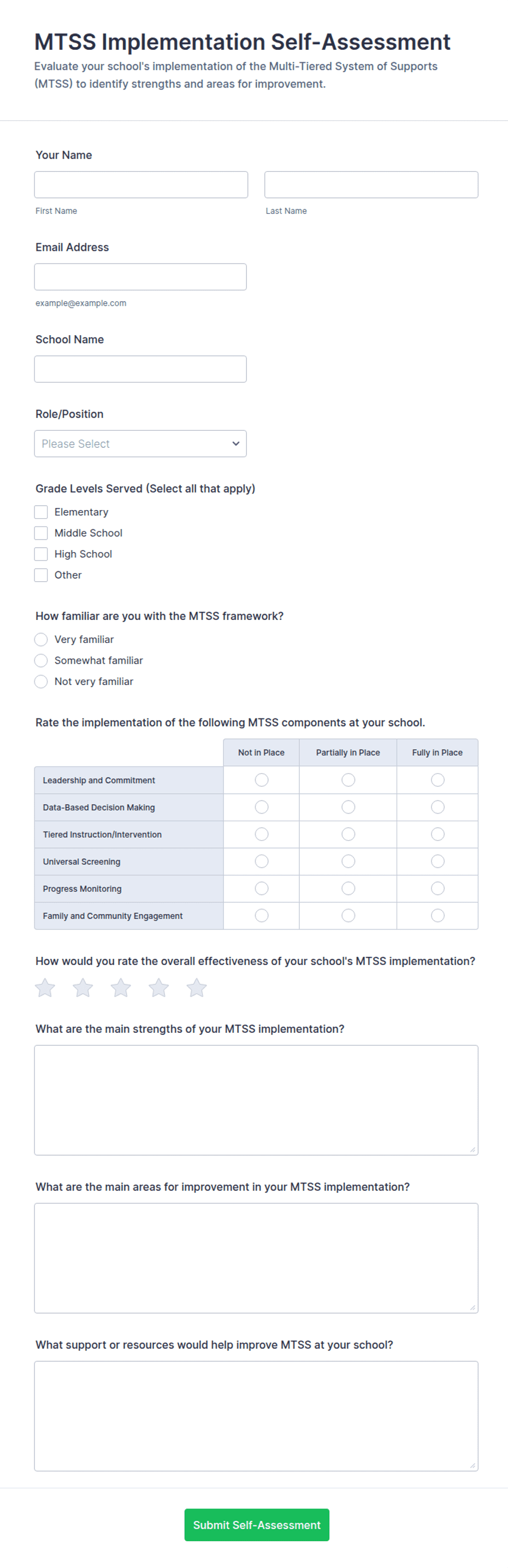 MTSS Implementation Self-Assessment Form Template | Jotform