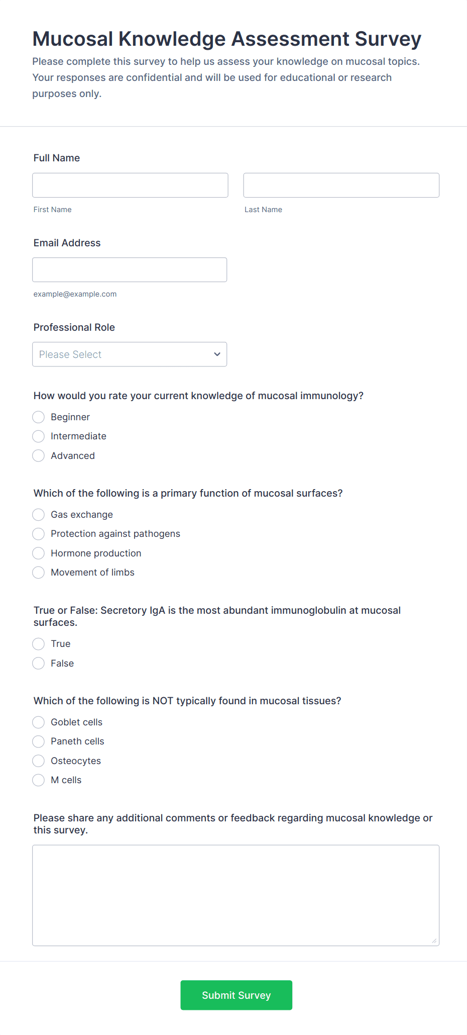 Mucosal Knowledge Assessment Survey Form Template | Jotform