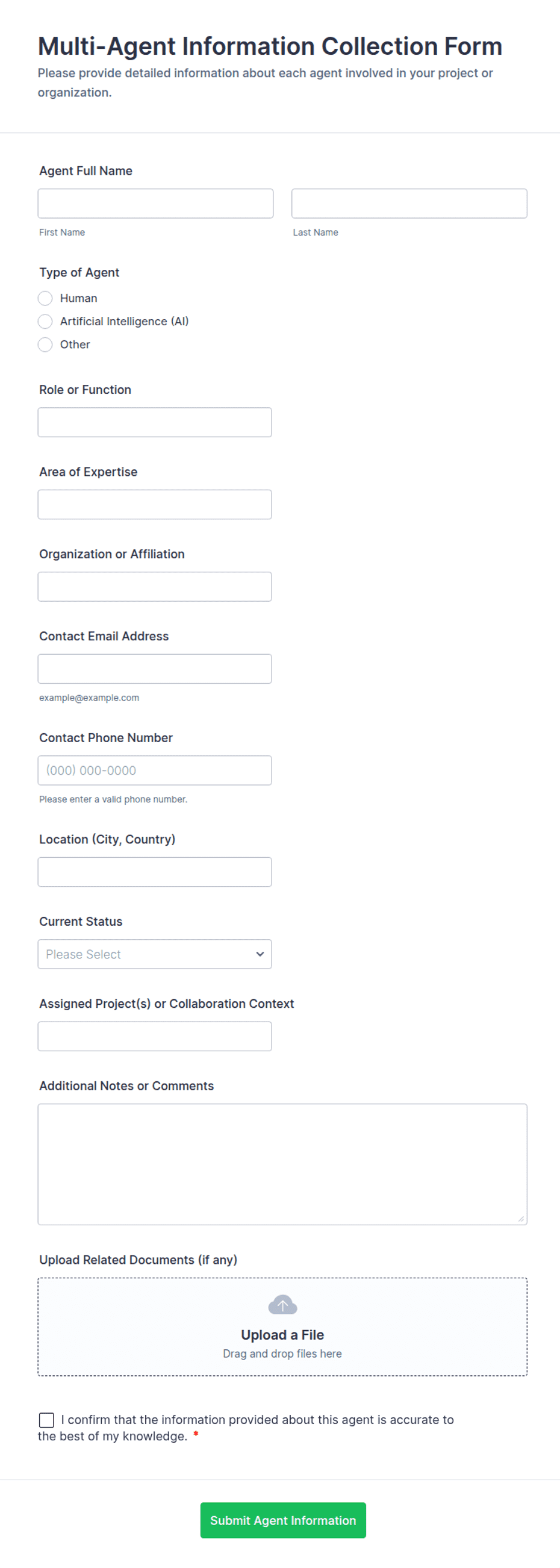 Multi-Agent Information Collection Form Template | Jotform