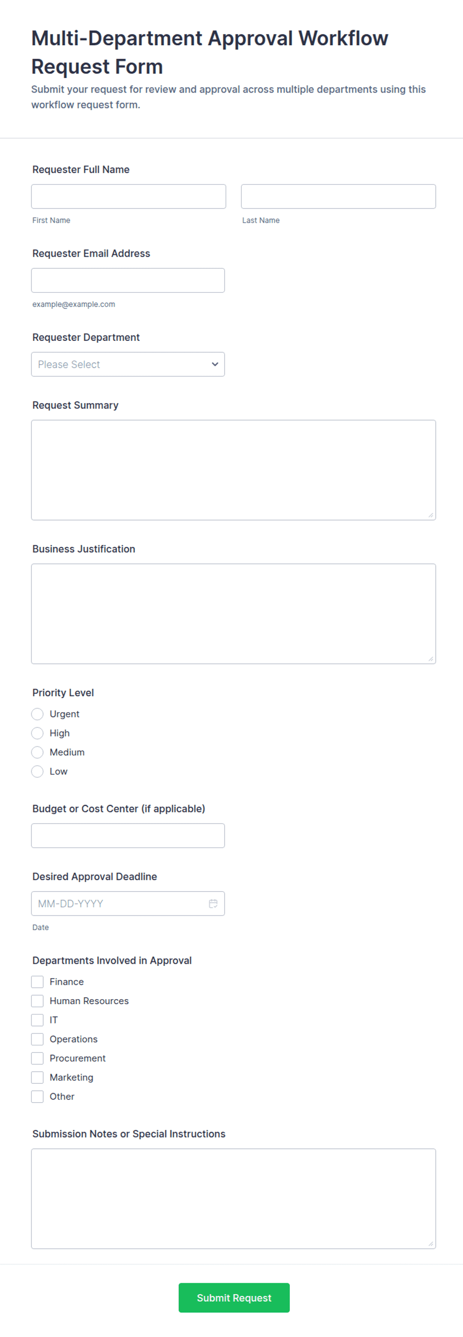 Multi-Department Approval Workflow Request Form Template | Jotform
