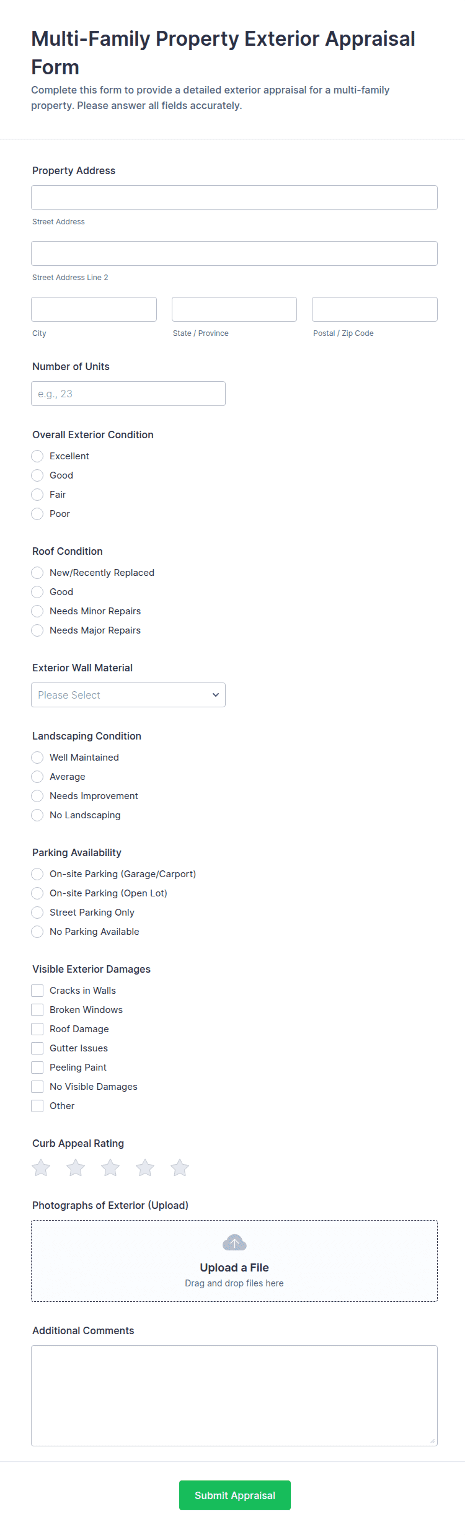Multi-Family Property Exterior Appraisal Form Template | Jotform