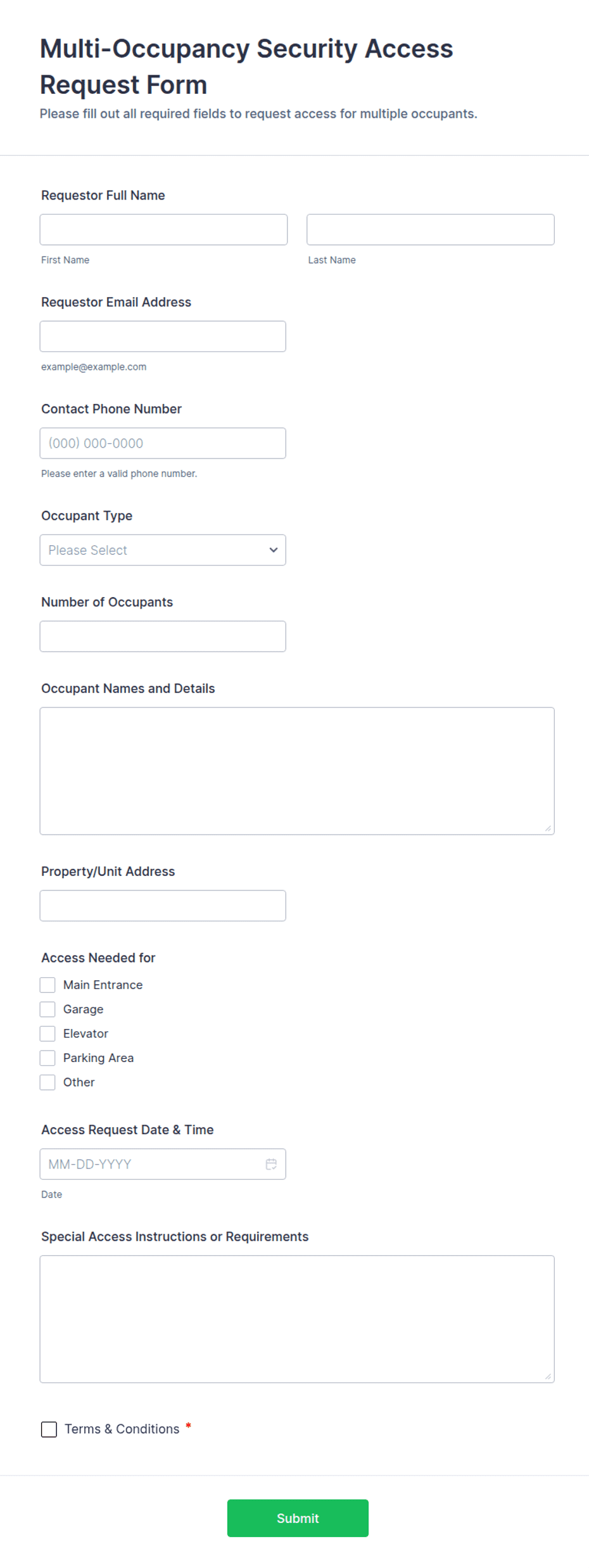 Multi-Occupancy Security Access Request Form Template | Jotform