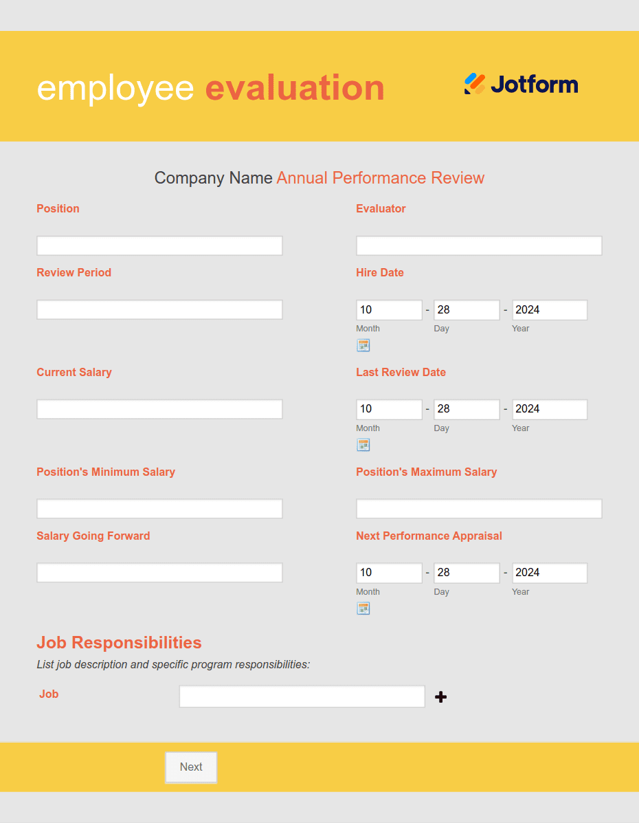 Multi-Page Employee Evaluation Form Template | Jotform
