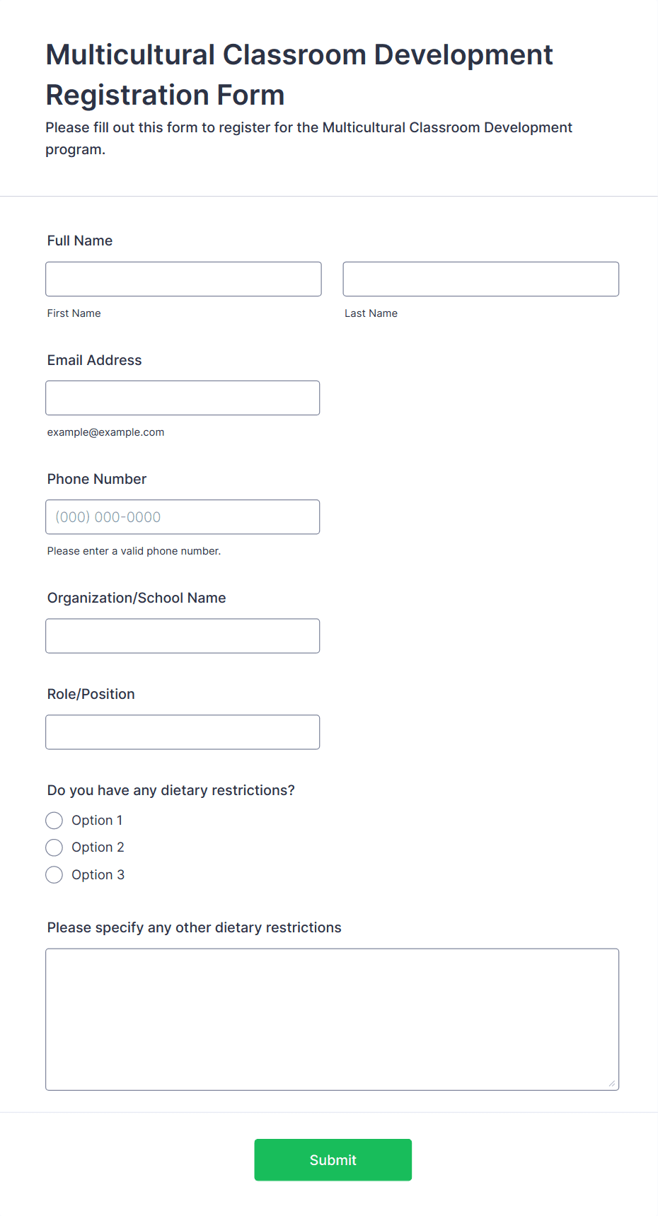 Multicultural Classroom Development Registration Form Template | Jotform