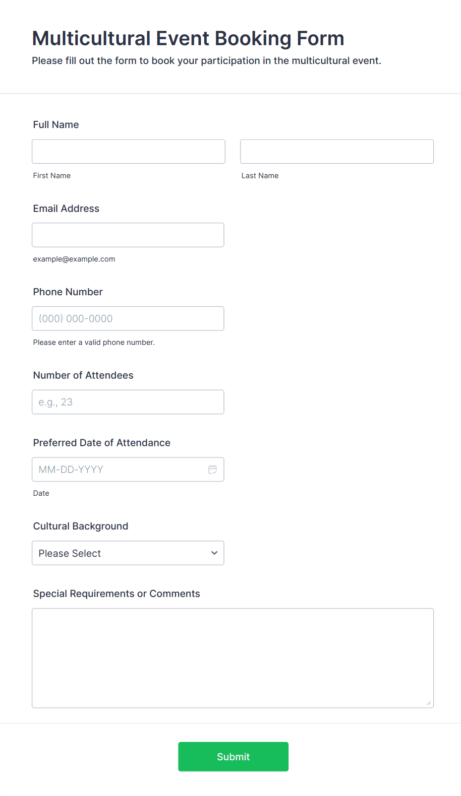 Multicultural Event Booking Form Template | Jotform