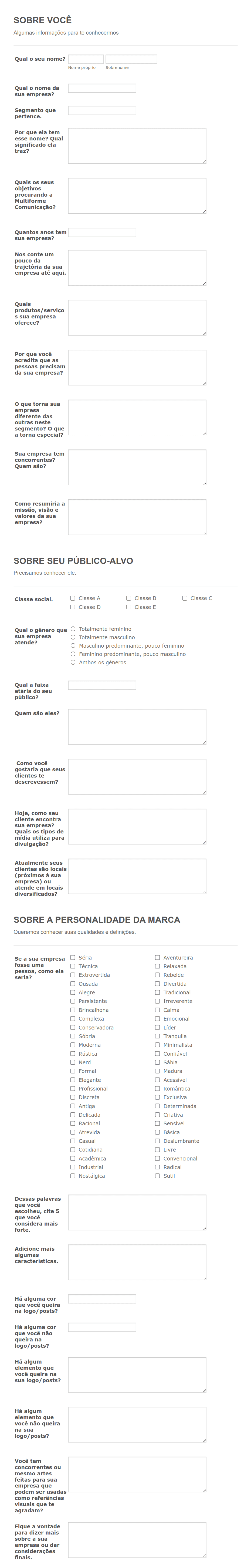 Multiforme | BRIEFING Modelo de Formulário | Jotform