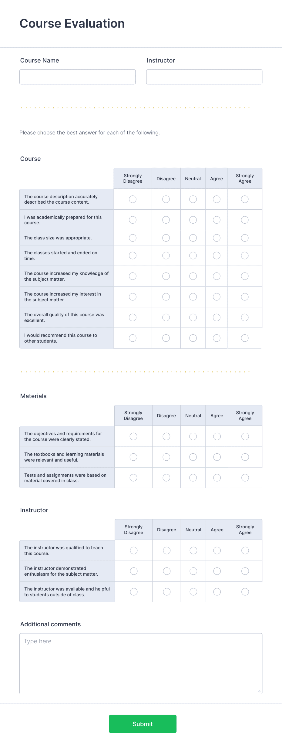 MultiPage Course Evaluation Form Template | Jotform