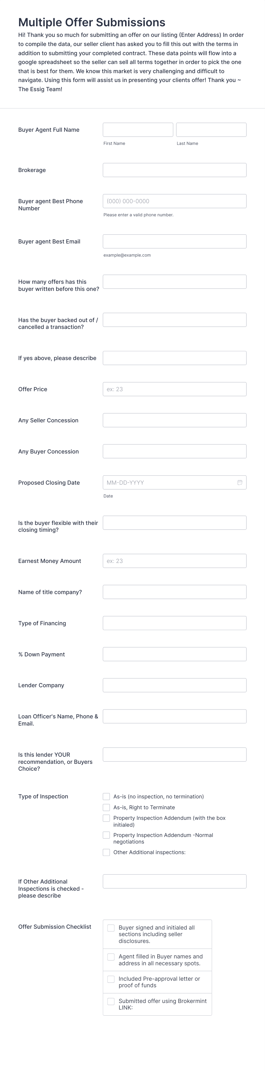 Multiple Offer Submissions Form Template | Jotform