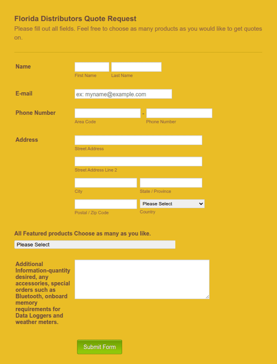 Multiple Selection Product Quote Request Form Template | Jotform