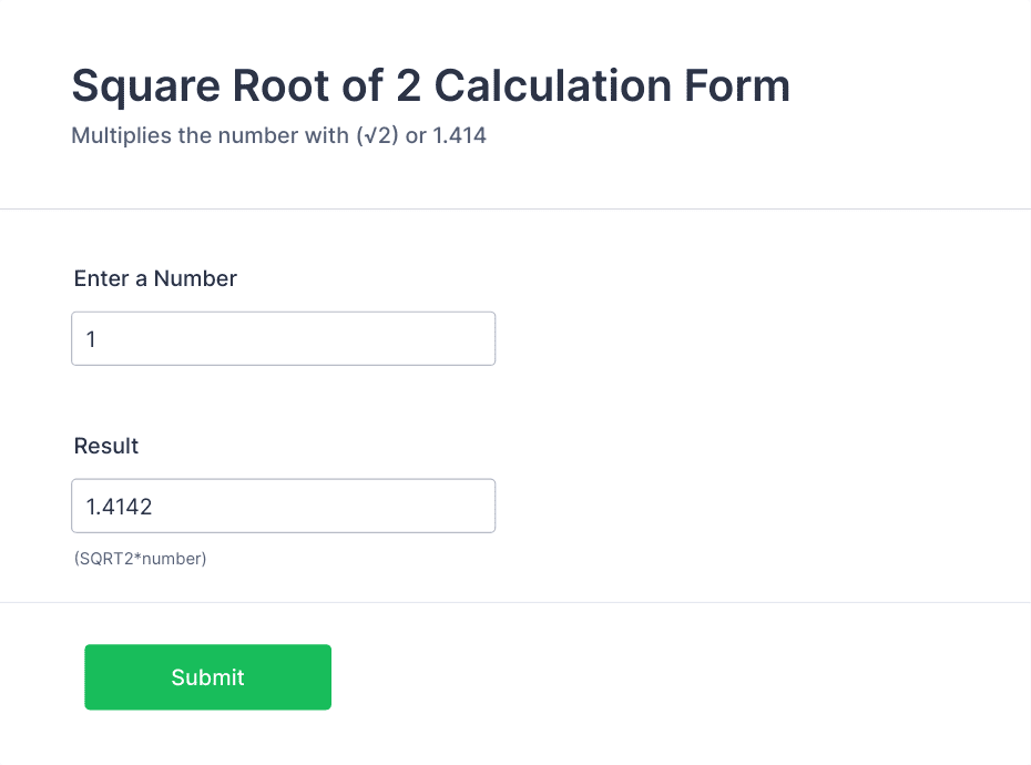 Multiply the number with Square Root of 2 (SQRT2) Form Template | Jotform