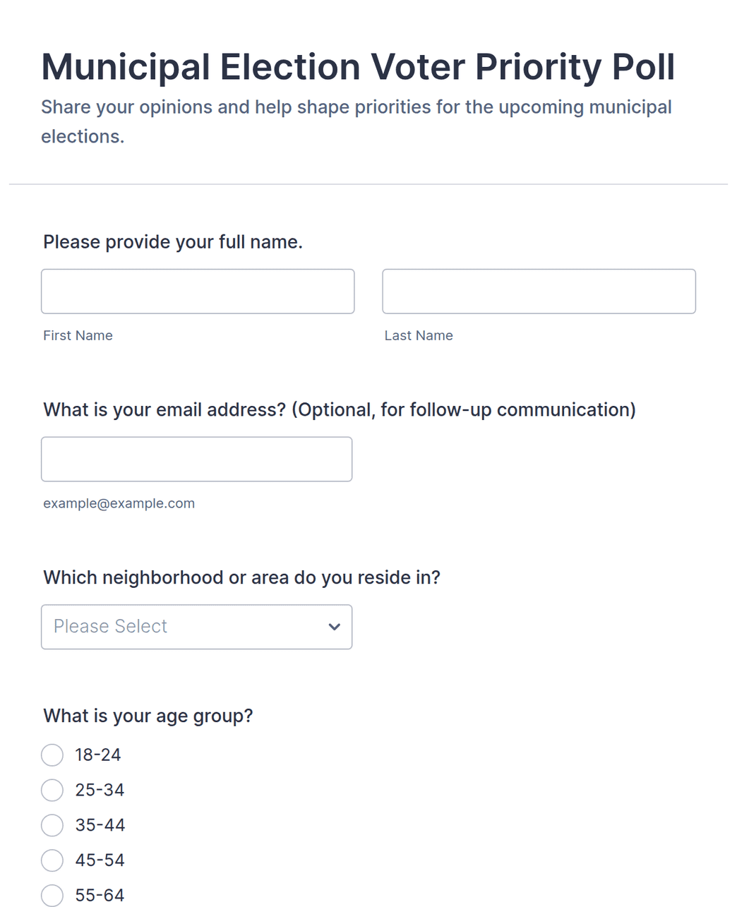 Municipal Election Voter Priority Poll Form Template | Jotform