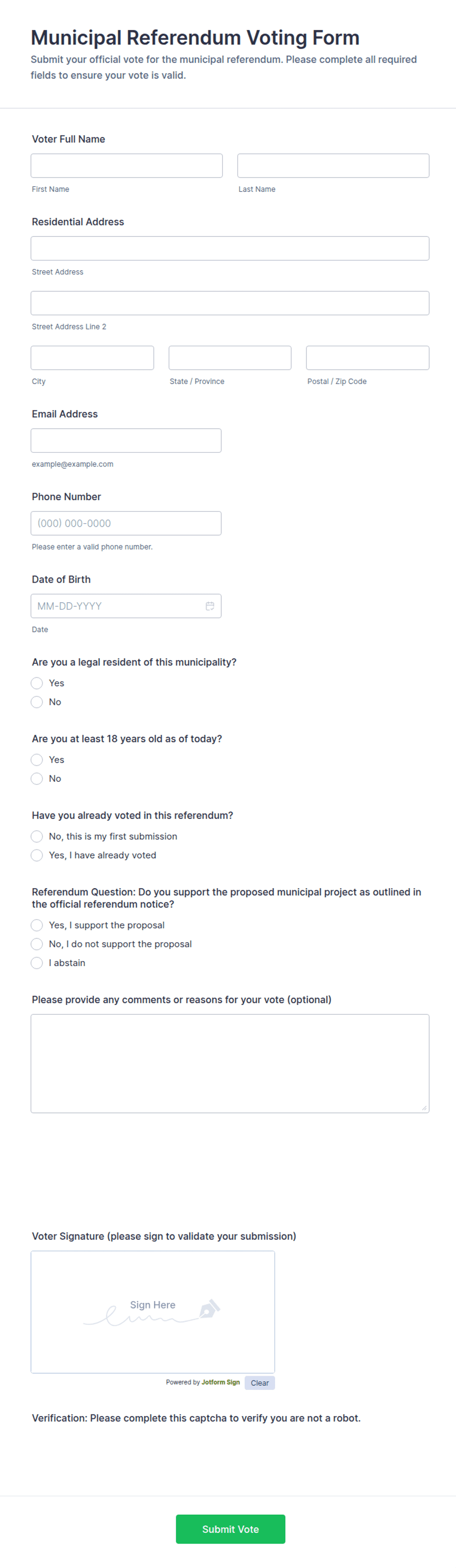 Municipal Referendum Voting Form Template | Jotform