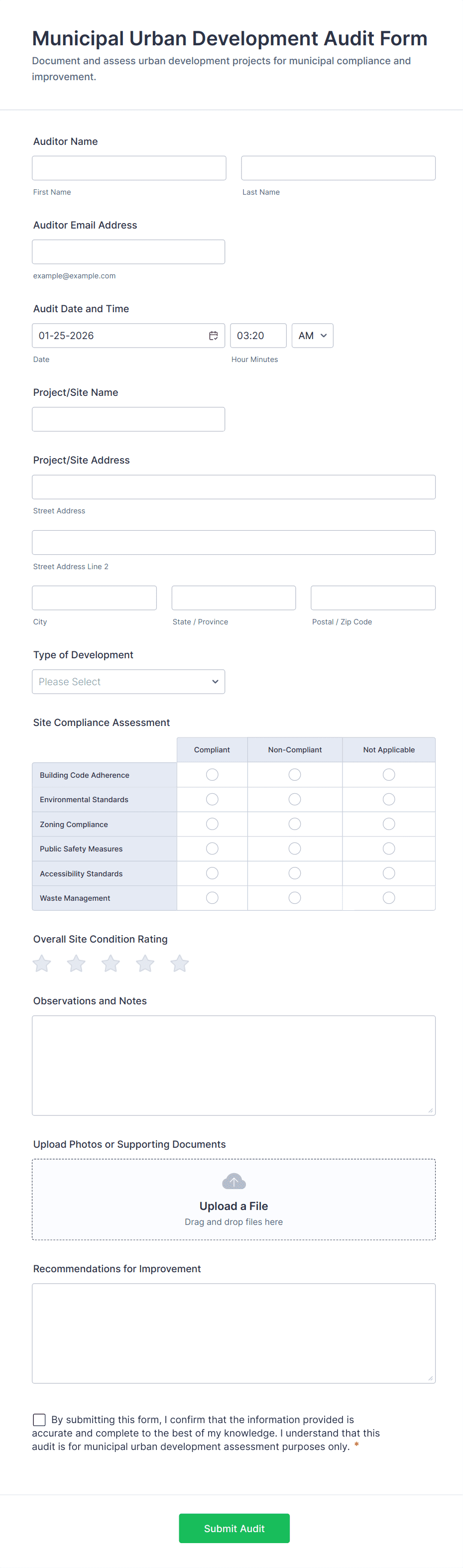 Municipal Urban Development Audit Form Form Template | Jotform