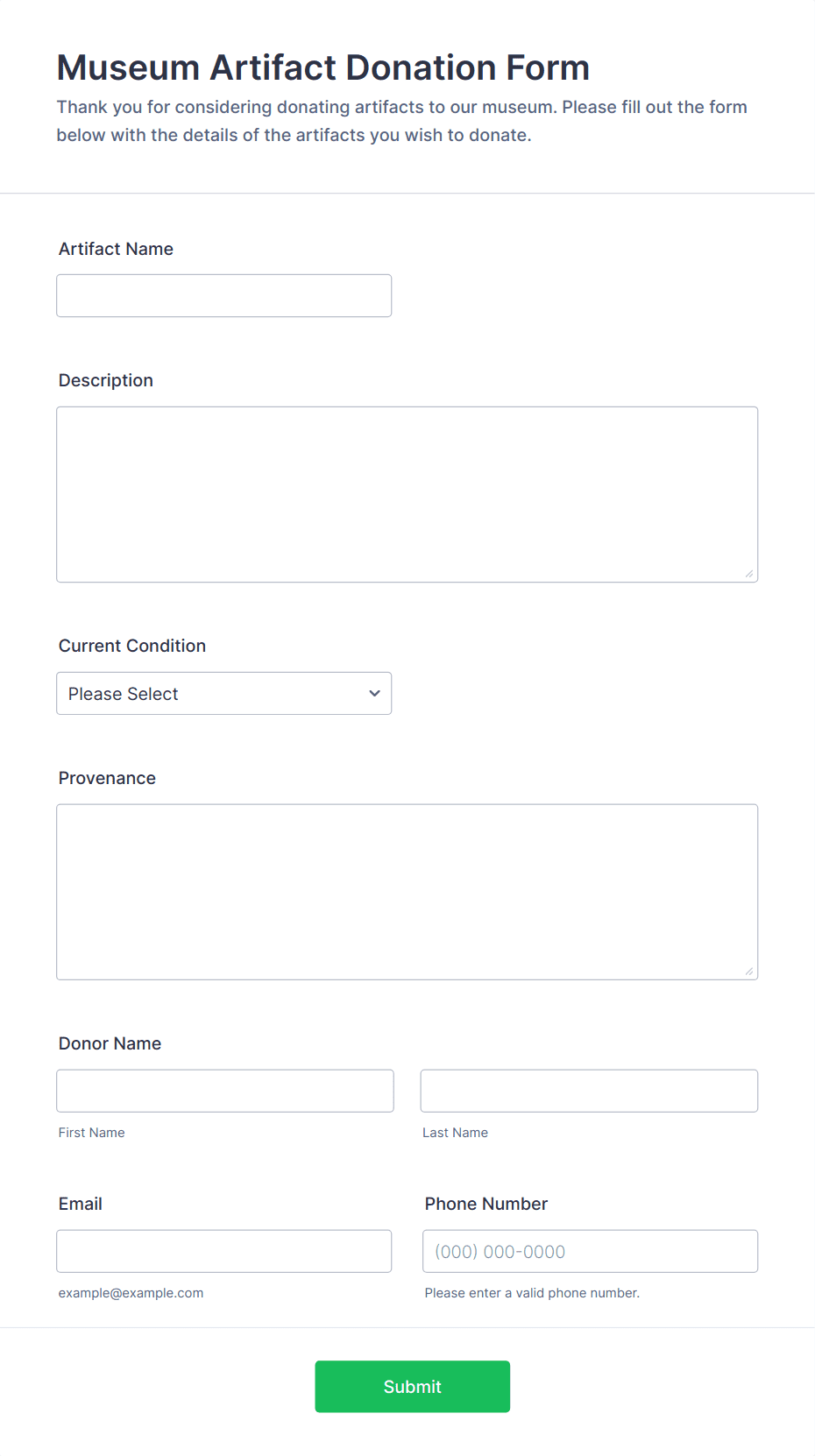 Museum Artifact Donation Form Template | Jotform