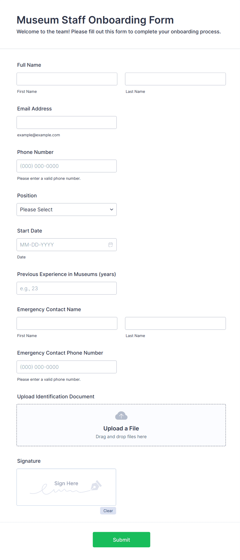 Museum Staff Onboarding Form Template | Jotform