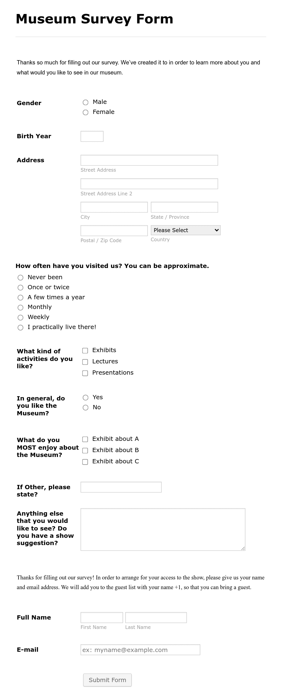 Museum Survey Form Template | Jotform