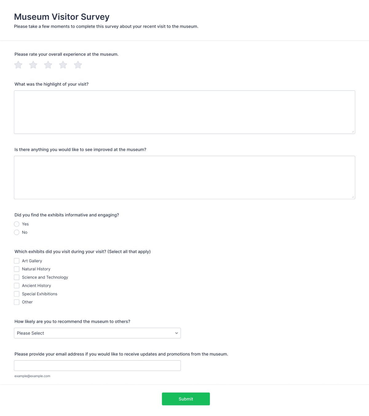 Museum Visitor Survey Form Template | Jotform