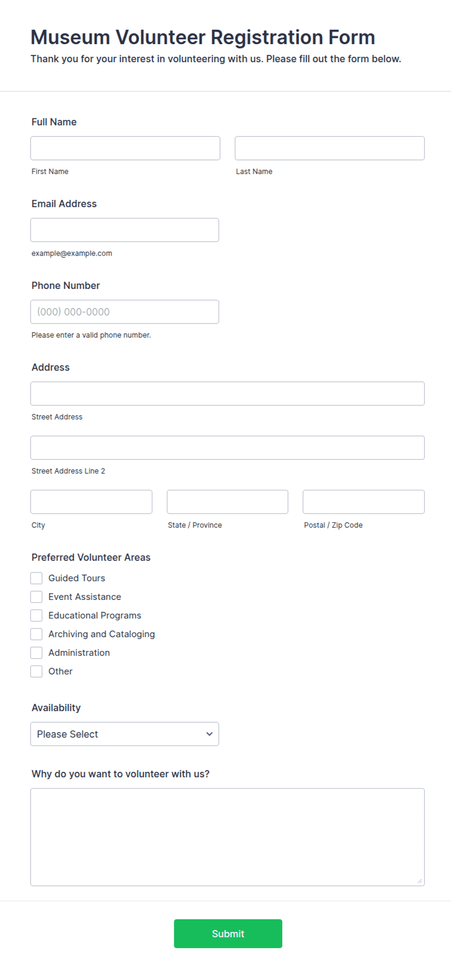 Museum Volunteer Registration Form Template | Jotform