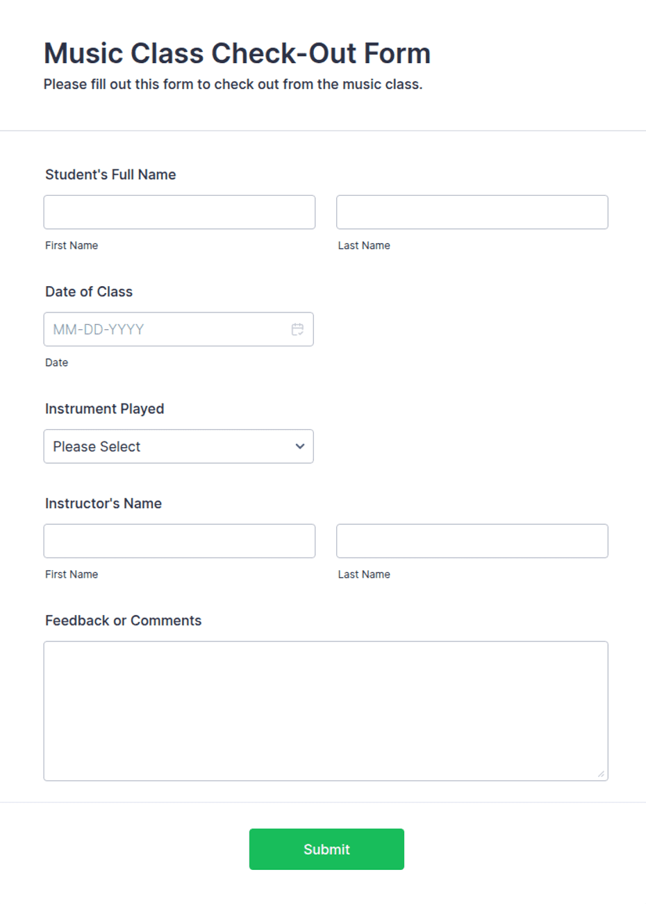 Music Class Check-Out Form Template | Jotform
