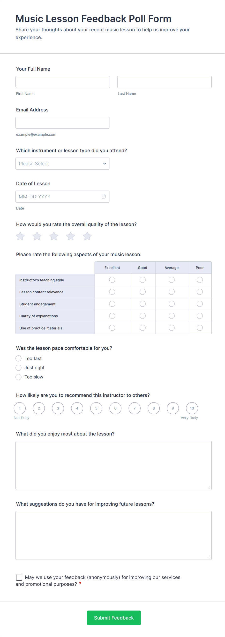 Music Lesson Feedback Poll Form Template | Jotform