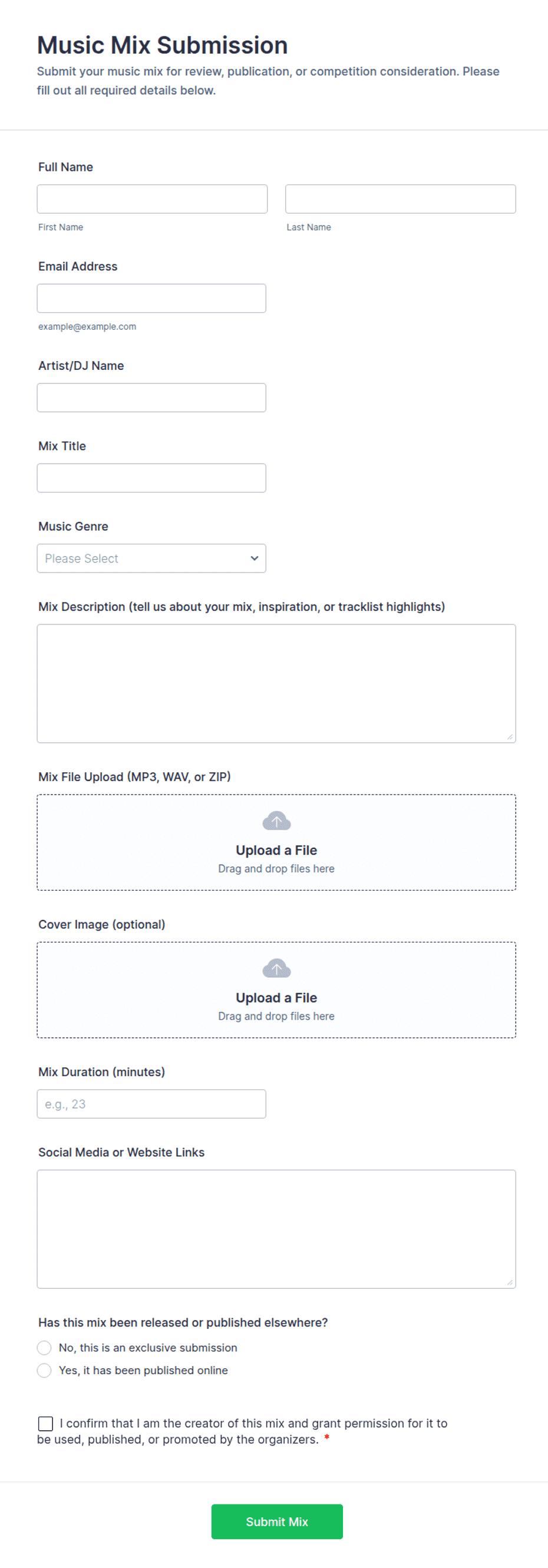 Music Mix Submission Form Template | Jotform