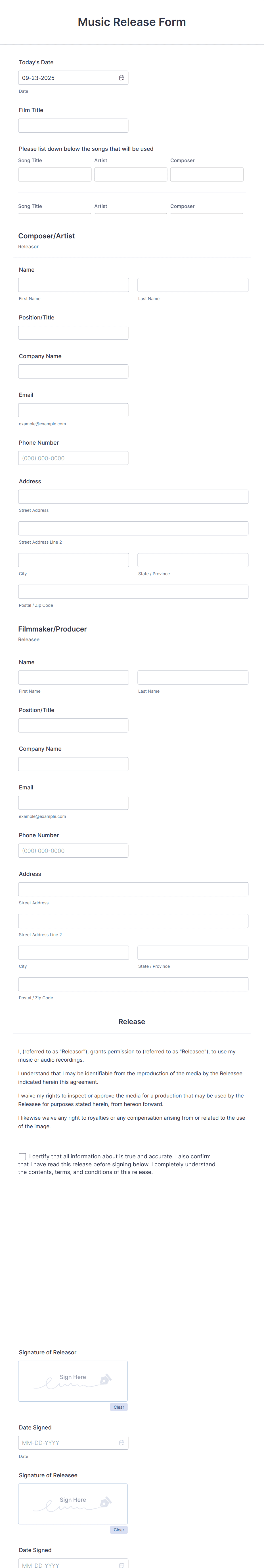 Music Release Form Template | Jotform
