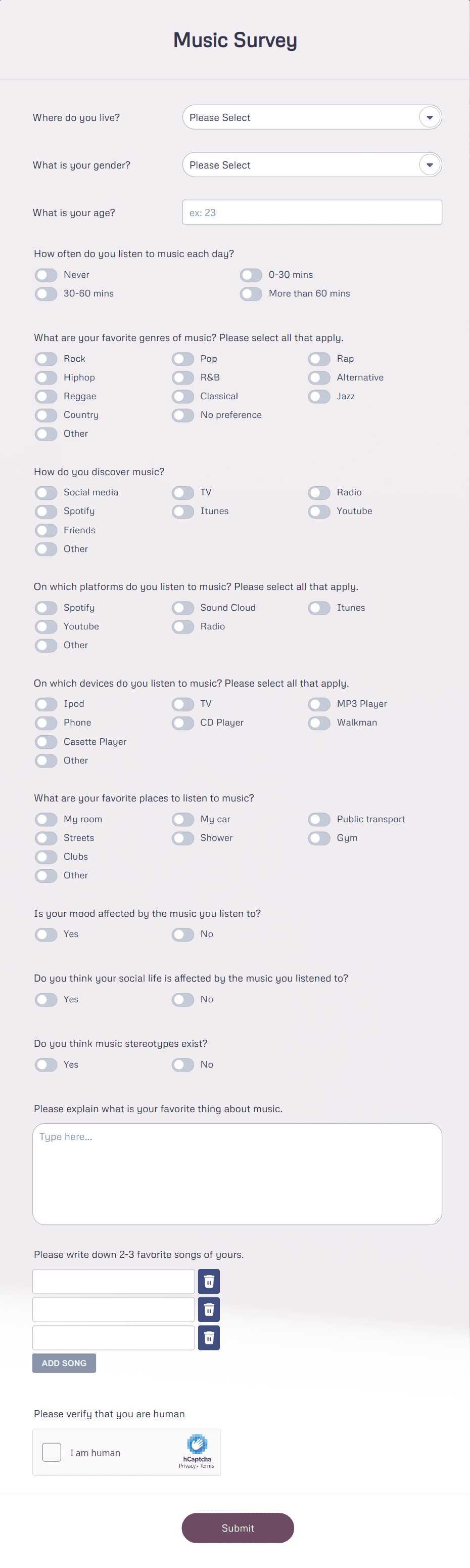 Music Survey Form Template | Jotform
