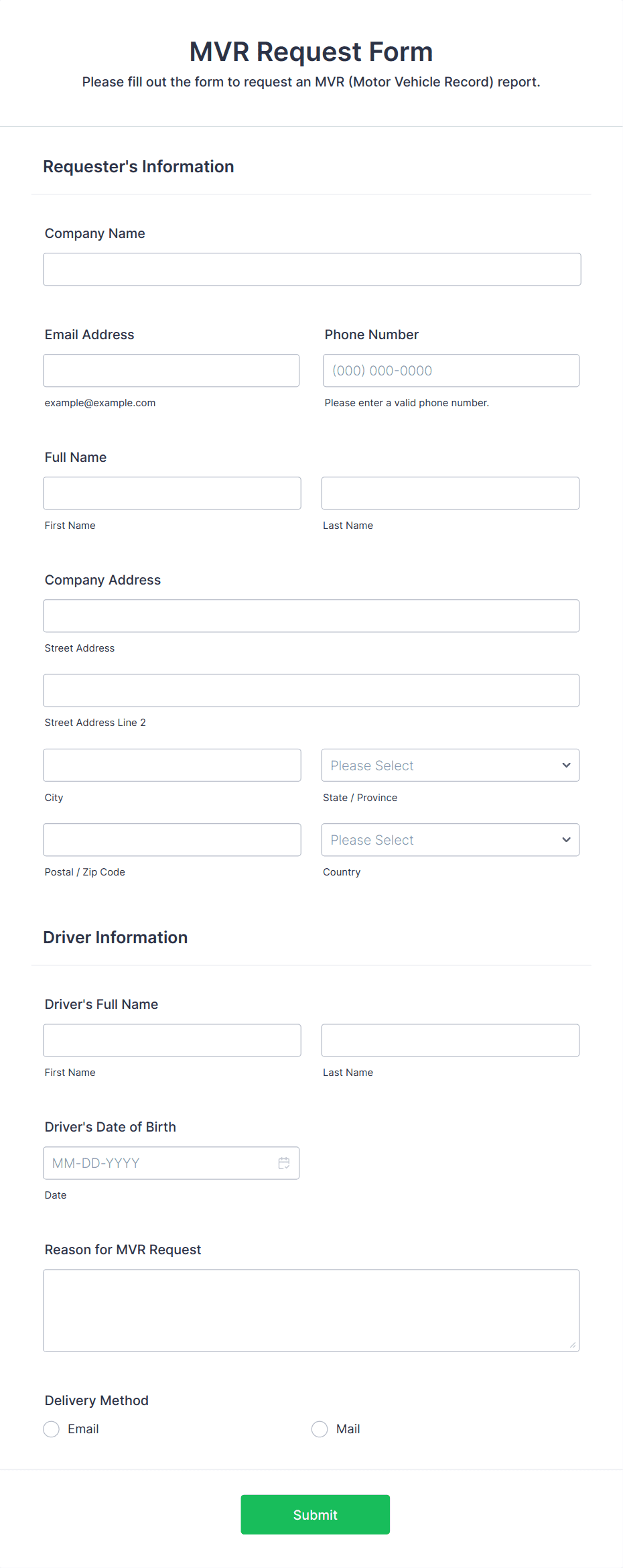 MVR Request Form Template | Jotform