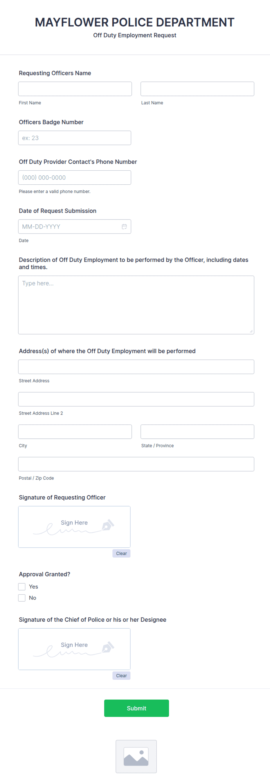 MYPD Off Duty Employment Request Form Template | Jotform