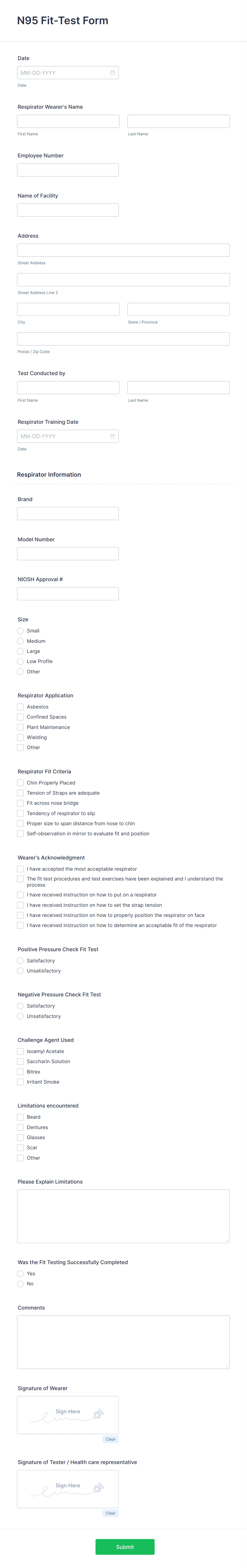 N95 Fit-Test Form Template | Jotform
