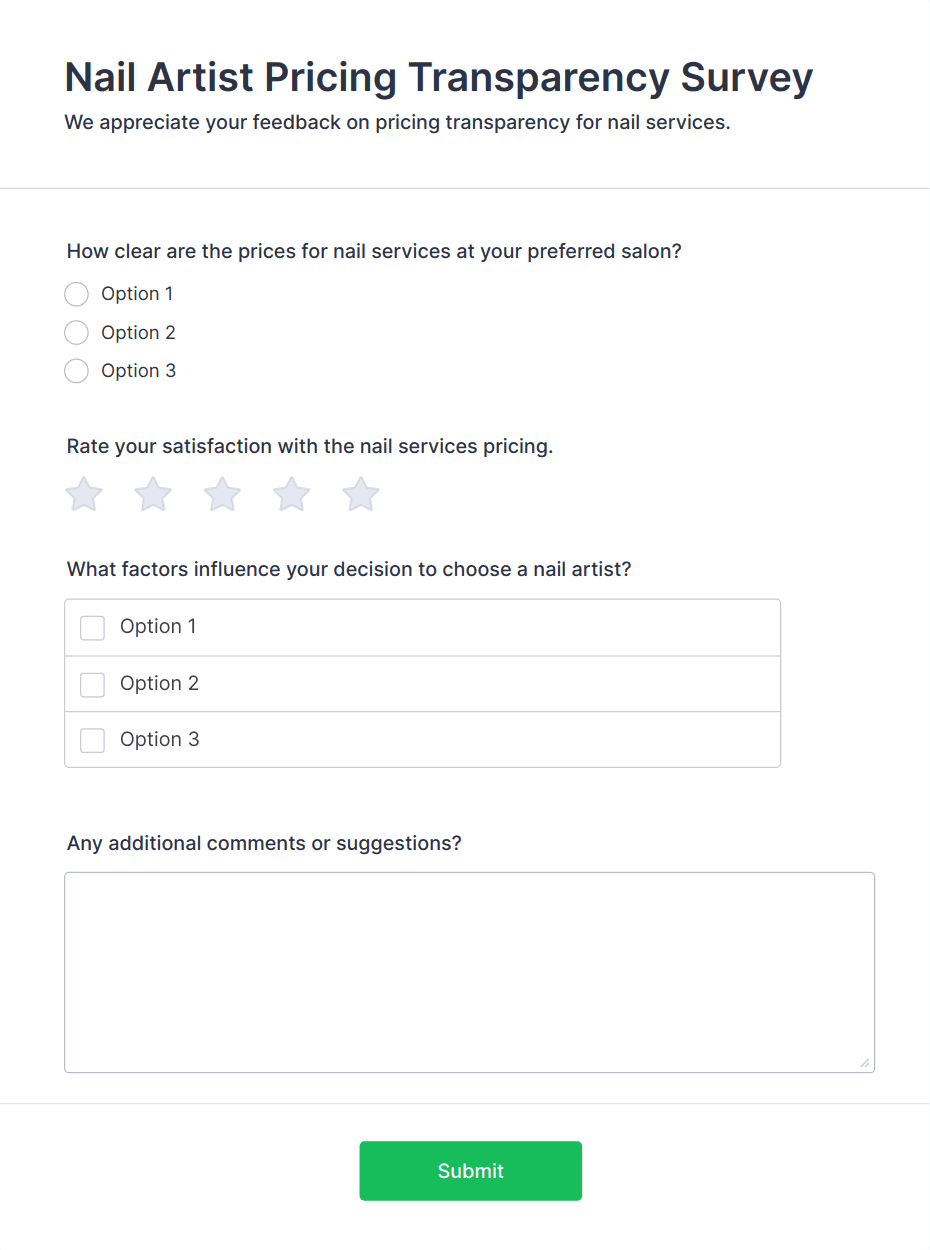 Nail Artist Pricing Transparency Survey Form Template | Jotform