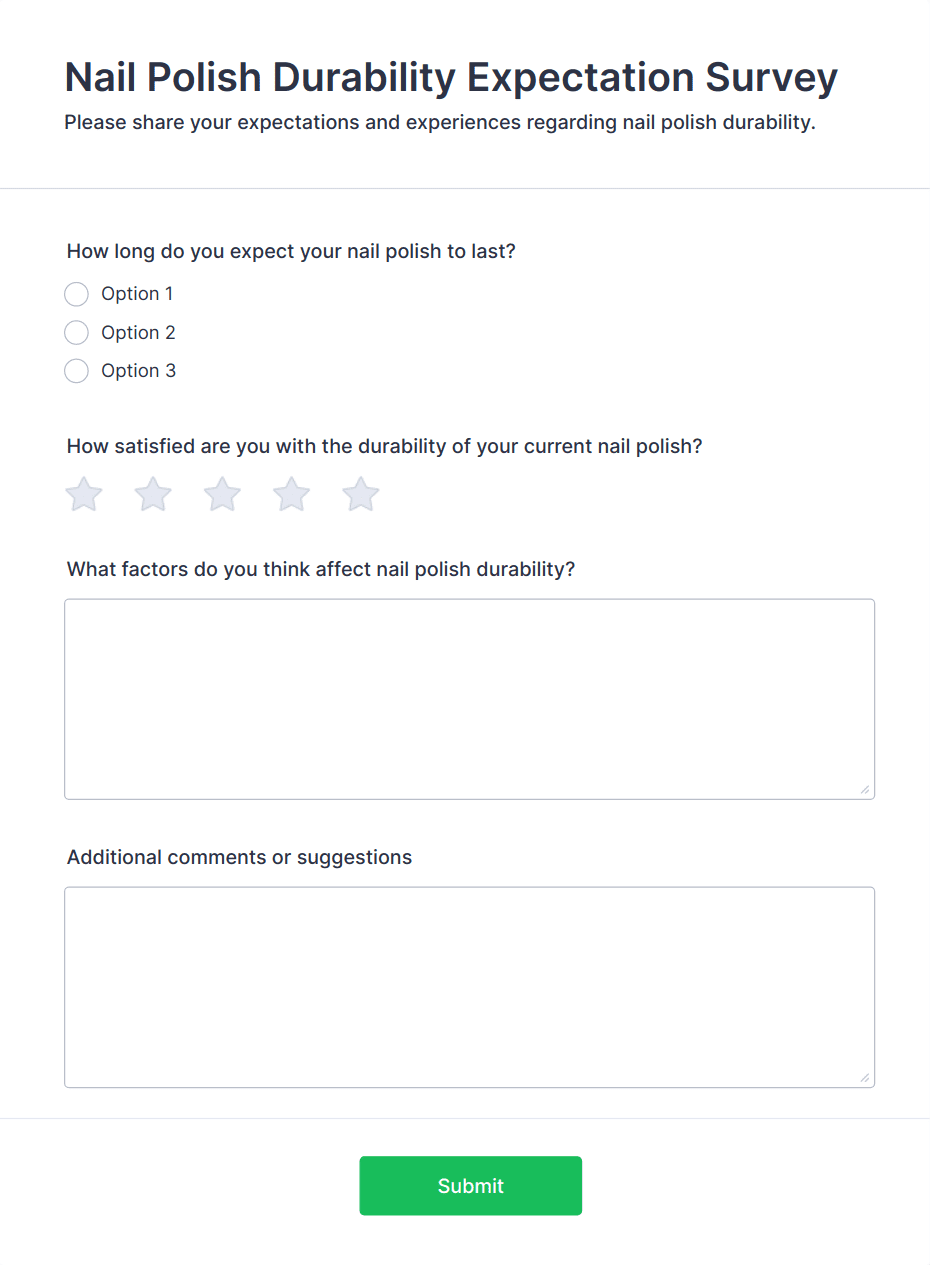 Nail Polish Durability Expectation Survey Form Template | Jotform