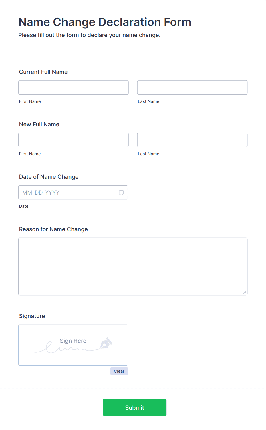 Name Change Declaration Form Template | Jotform