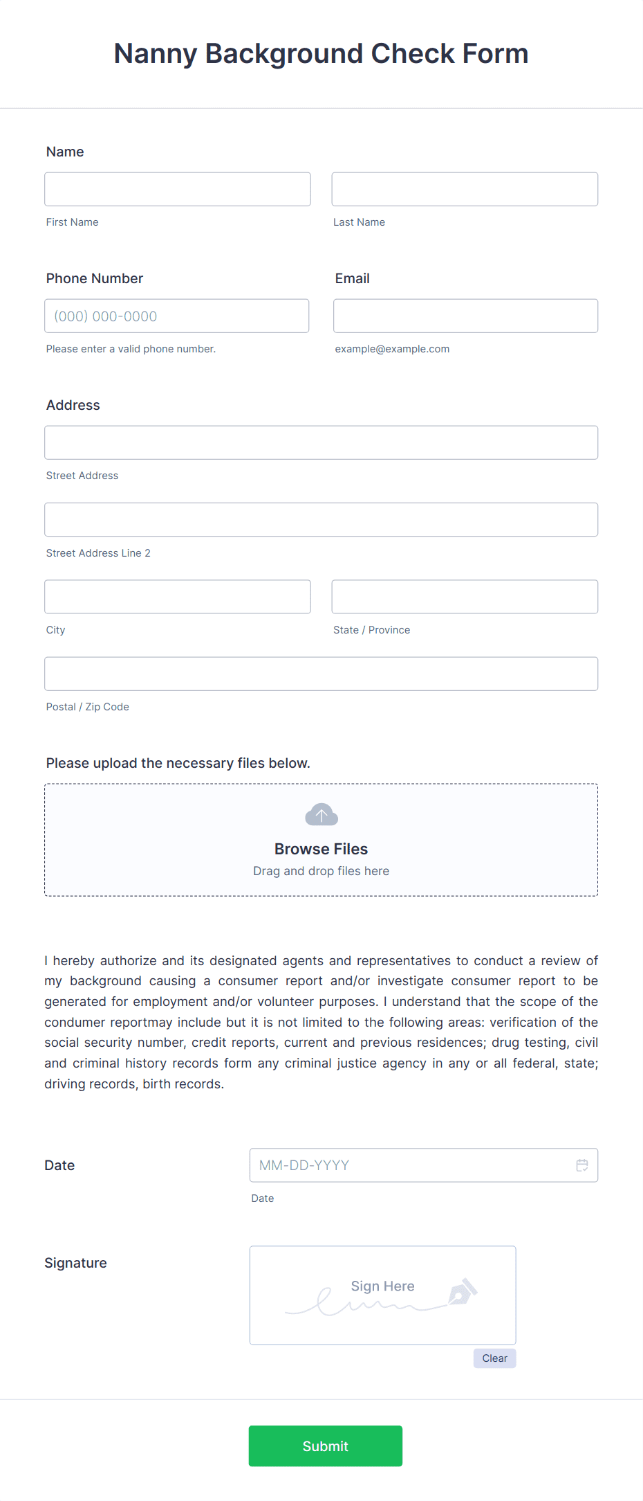 Nanny Background Check Form Template | Jotform