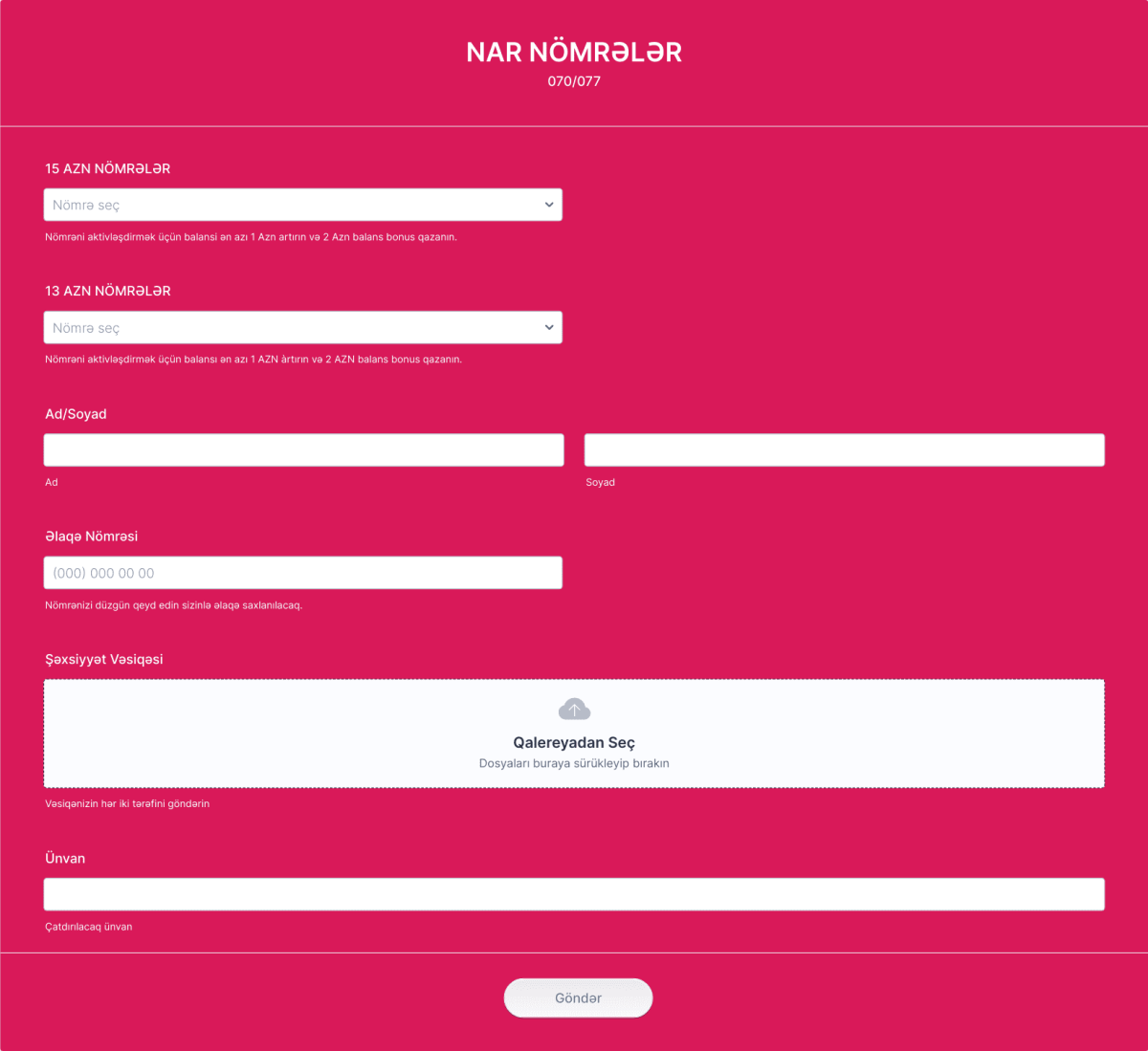 Nar Nömrələr Form Template | Jotform