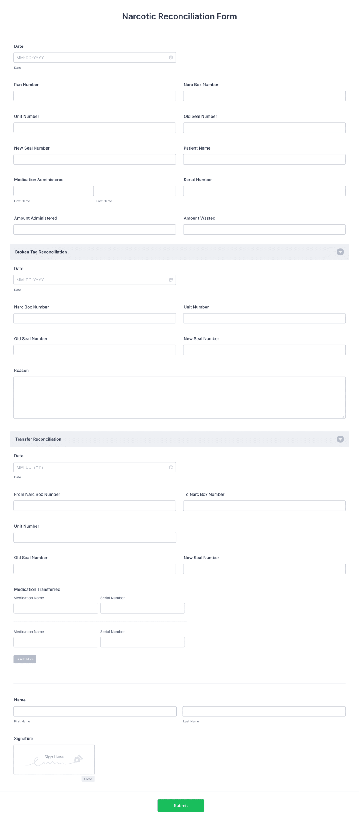 Narcotic Reconciliation Form Template | Jotform