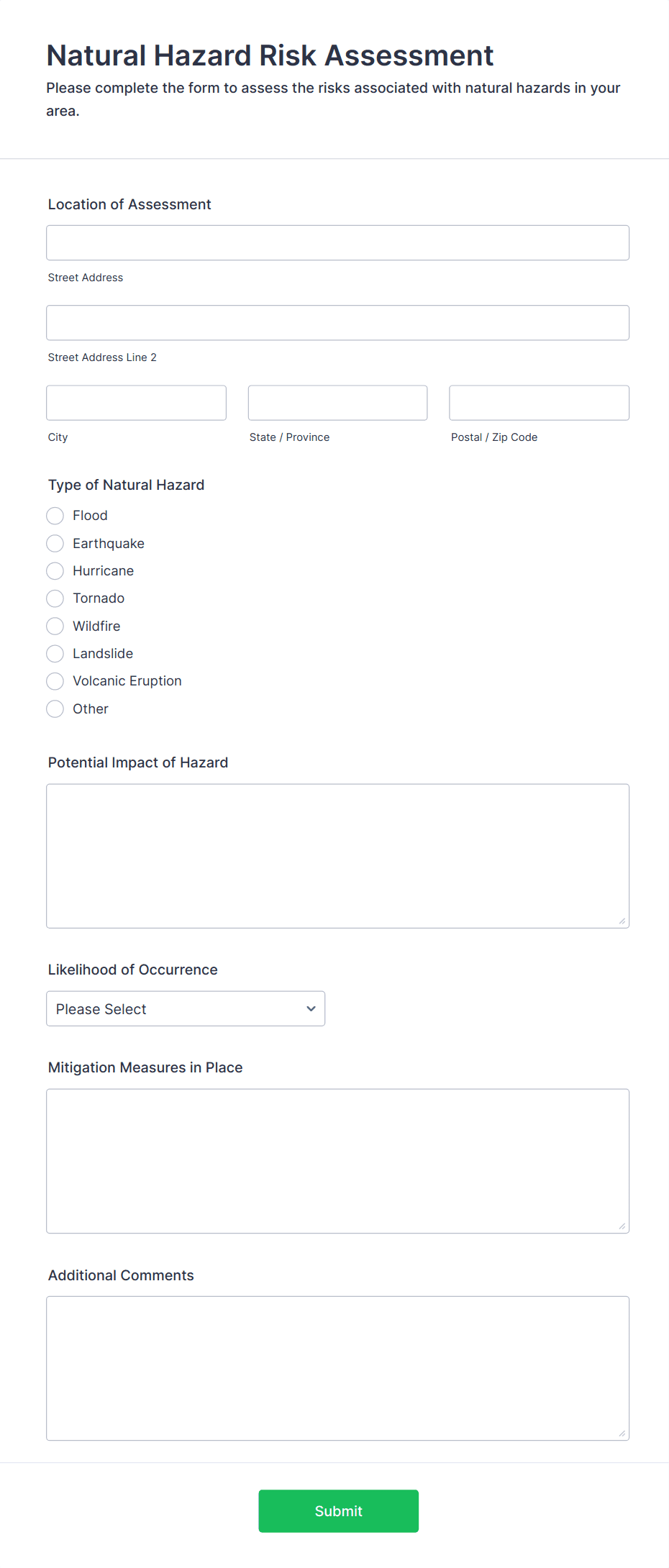 Natural Hazard Risk Assessment Form Template | Jotform