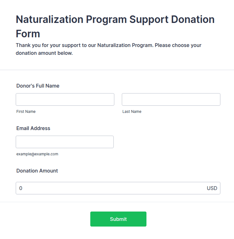 Naturalization Program Support Donation Form Template | Jotform